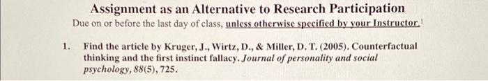 Solved Assignment as an Alternative to Research | Chegg.com