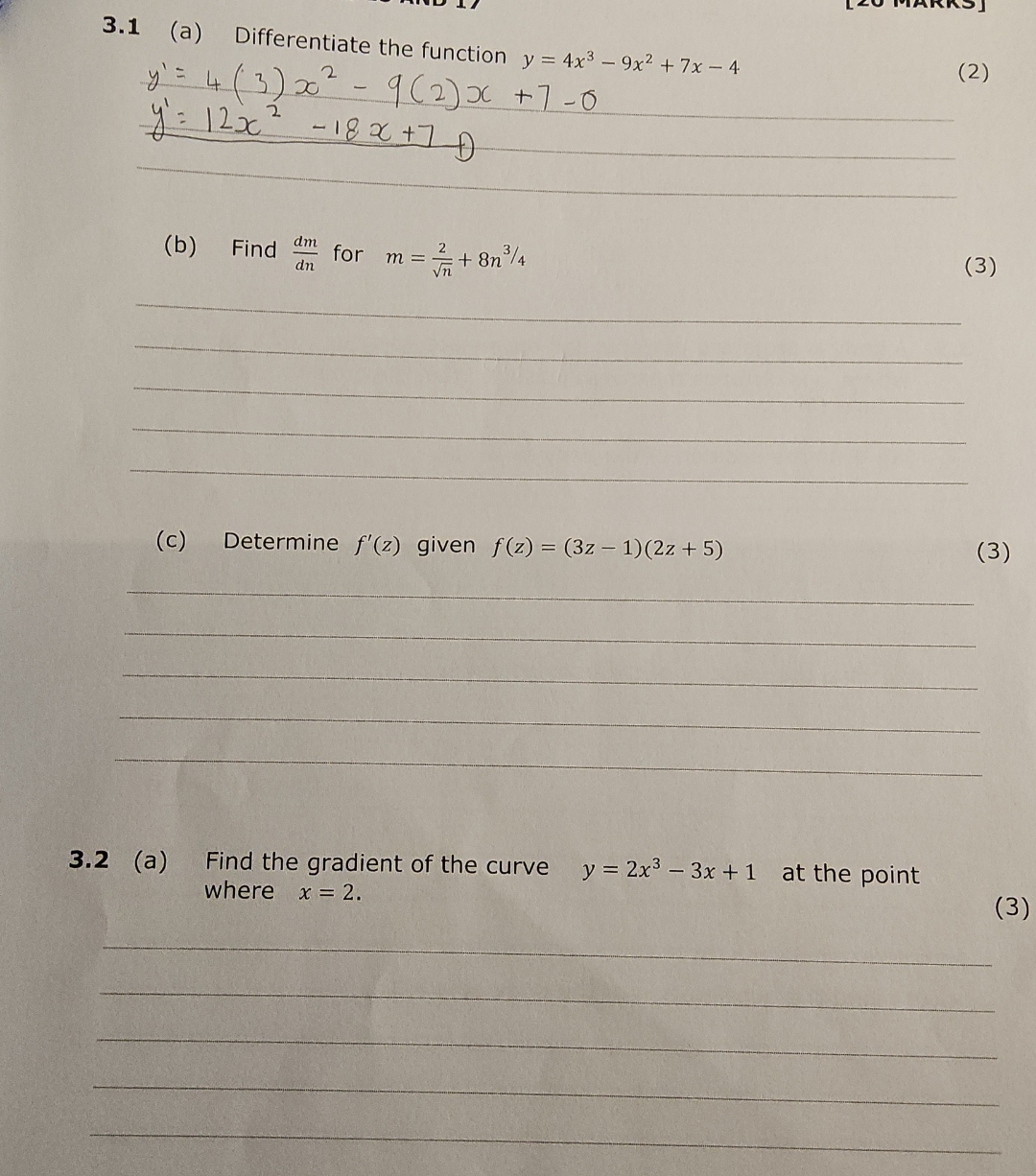 Solved 3.1 (a) ﻿Differentiate the function | Chegg.com