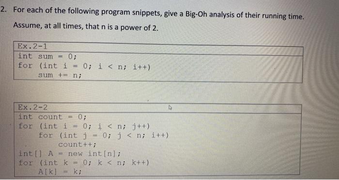 Solved 2. For each of the following program snippets, give a | Chegg.com