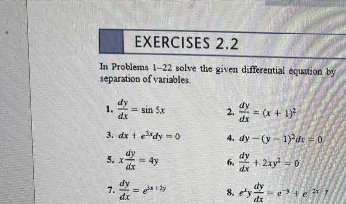 Solved EXERCISES 2.2 In Problems 1-22 solve the given | Chegg.com