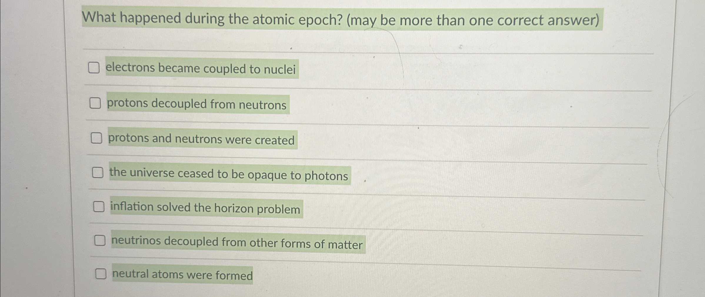 Solved What happened during the atomic epoch? (may be more | Chegg.com