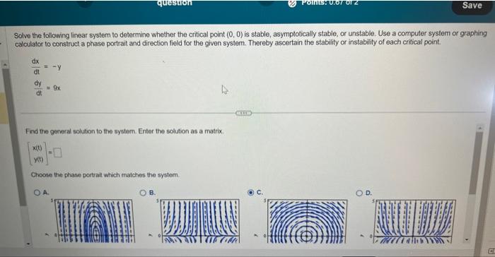 Solve the following linear system to determine | Chegg.com