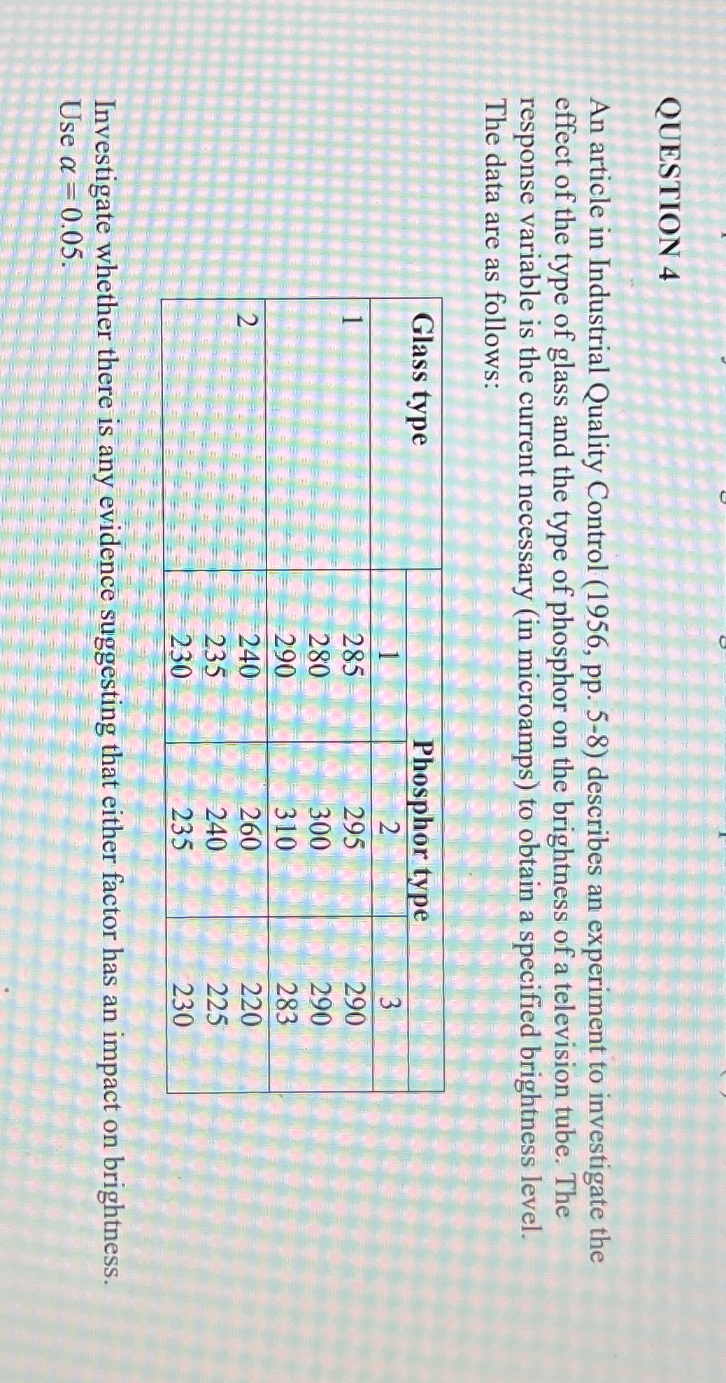 Solved QUESTION 4An article in Industrial Quality Control | Chegg.com