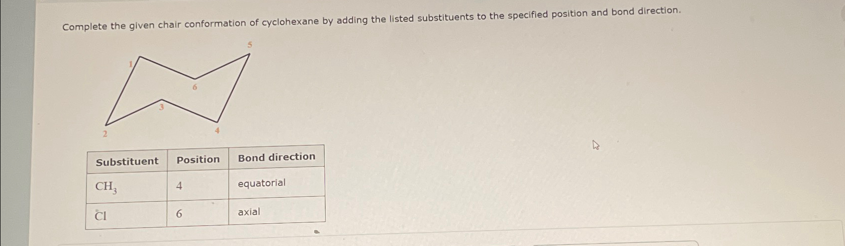 Solved Complete the given chair conformation of cyclohexane | Chegg.com