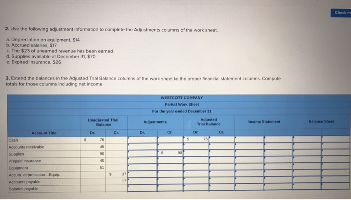 Solved Check 2. Use the following adjustment information to | Chegg.com