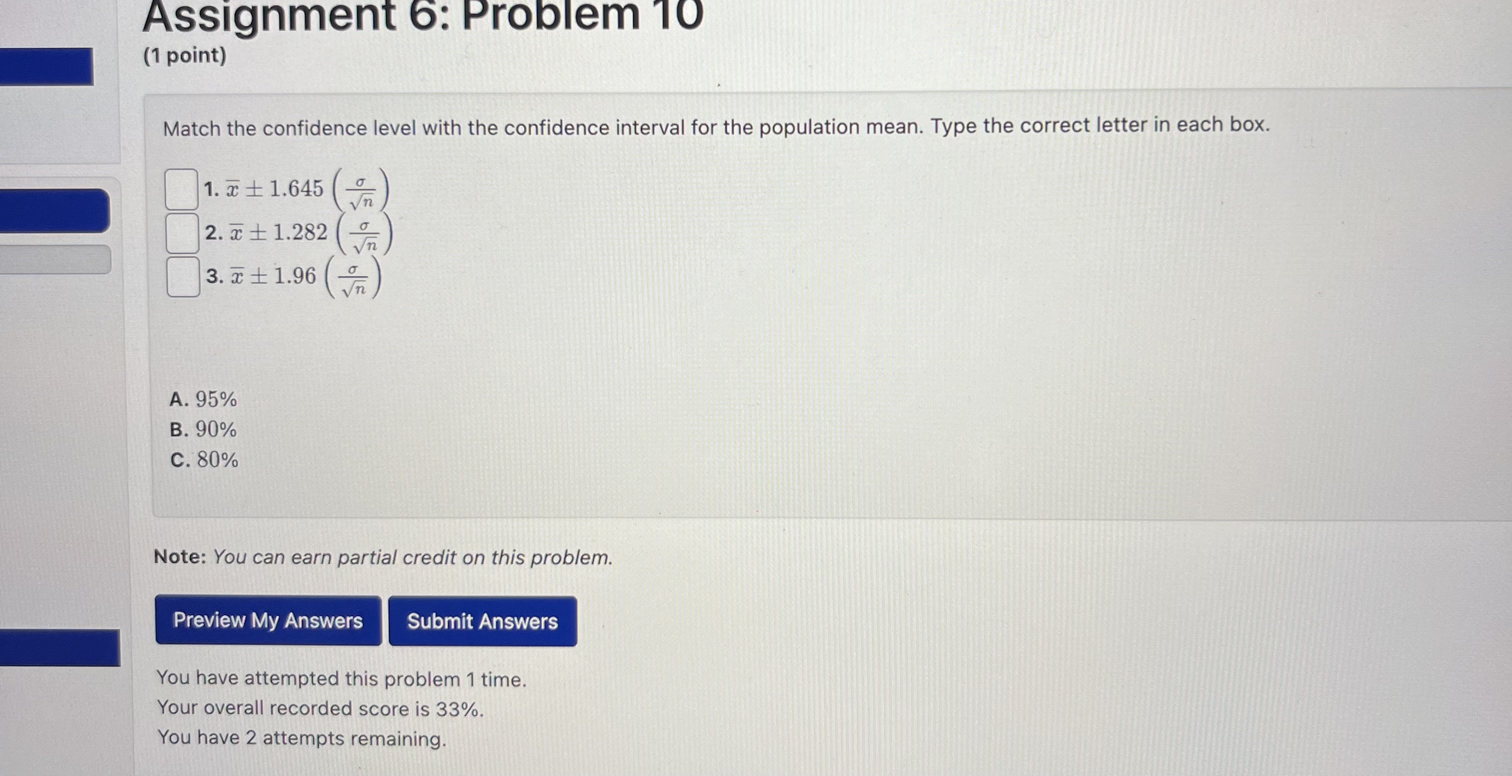 Solved (1 ﻿point)Match the confidence level with the | Chegg.com