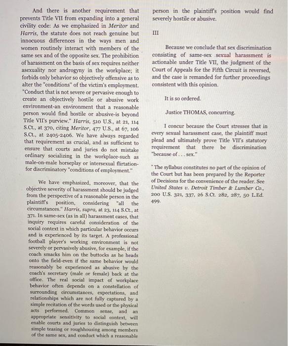 Joseph ONCALE, Petitioner, since Title VII is | Chegg.com