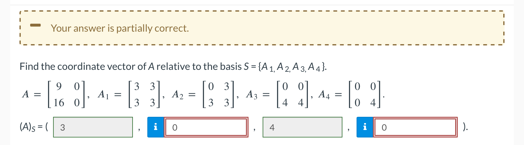 Solved Your answer is partially correct.Find the coordinate | Chegg.com