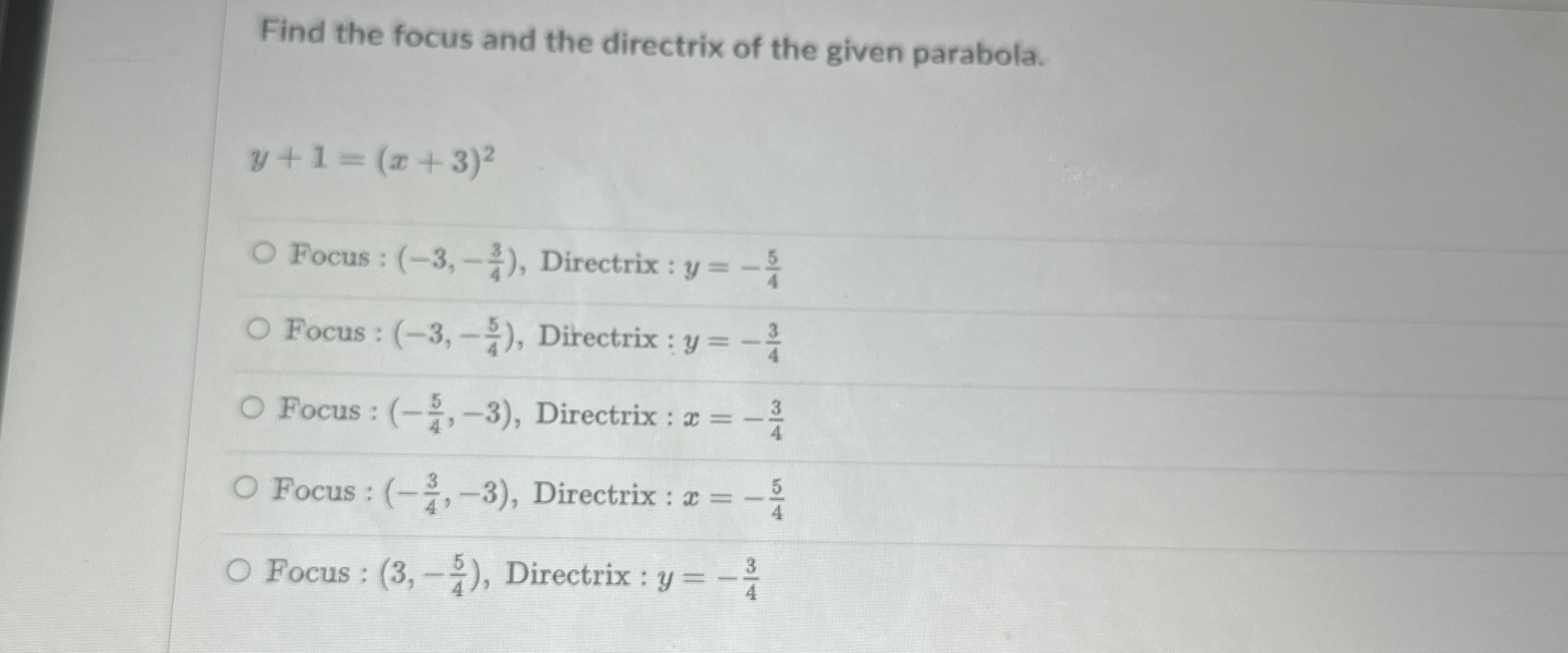 Solved Find the focus and the directrix of the given | Chegg.com