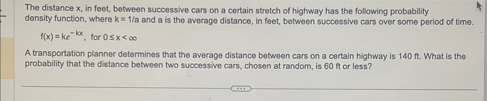 Solved The distance x, ﻿in feet, between successive cars on | Chegg.com