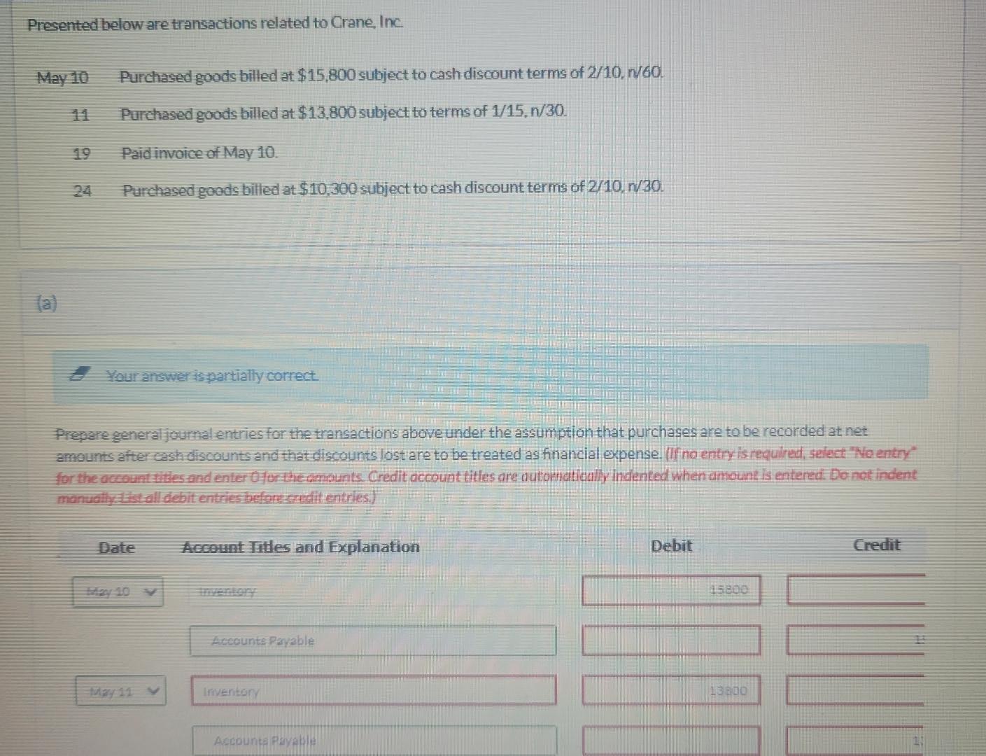 Solved Presented below are transactions related to Crane, | Chegg.com