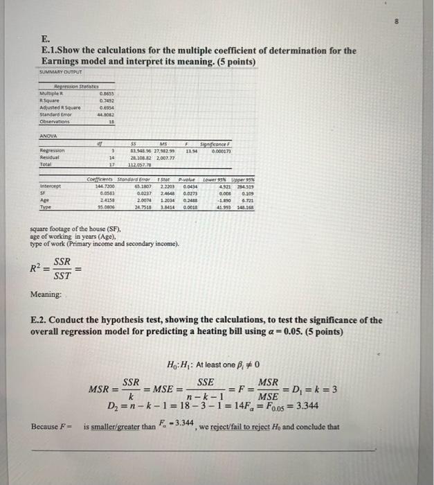 Solved E. E.1.Show the calculations for the multiple | Chegg.com