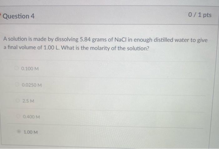 Solved A solution is made by dissolving 5.84 grams of NaCl | Chegg.com