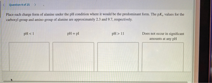 Solved Question 4 of 25 Place each charge form of alanine | Chegg.com