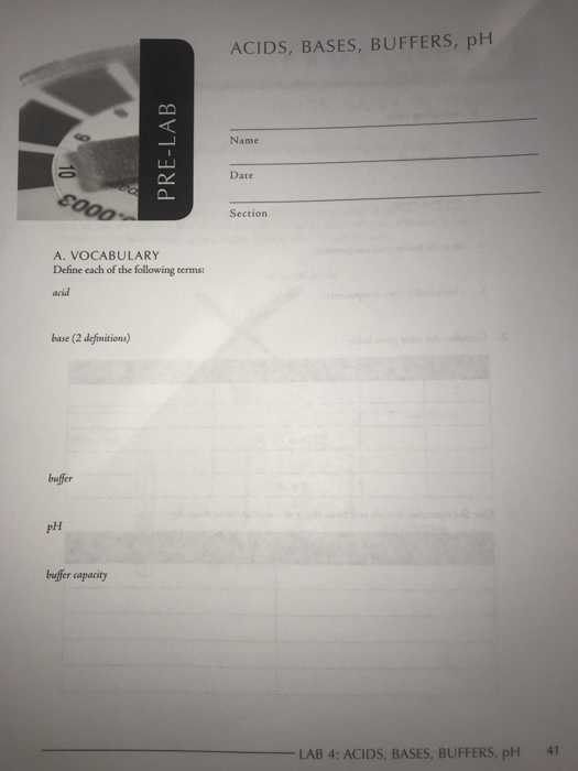 Solved ACIDS, BASES, BUFFERS, PH Name PRE-LAB Date Eod | Chegg.com