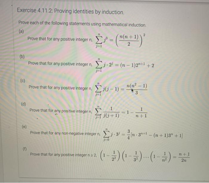 Solved Exercise 4.11.2: Proving identities by induction | Chegg.com