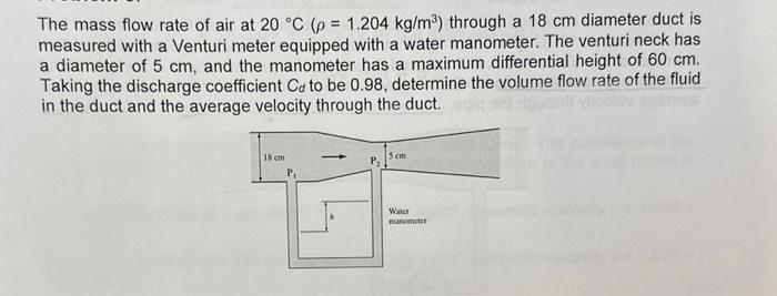 Solved The mass flow rate of air at 20∘C(ρ=1.204 kg/m3) | Chegg.com