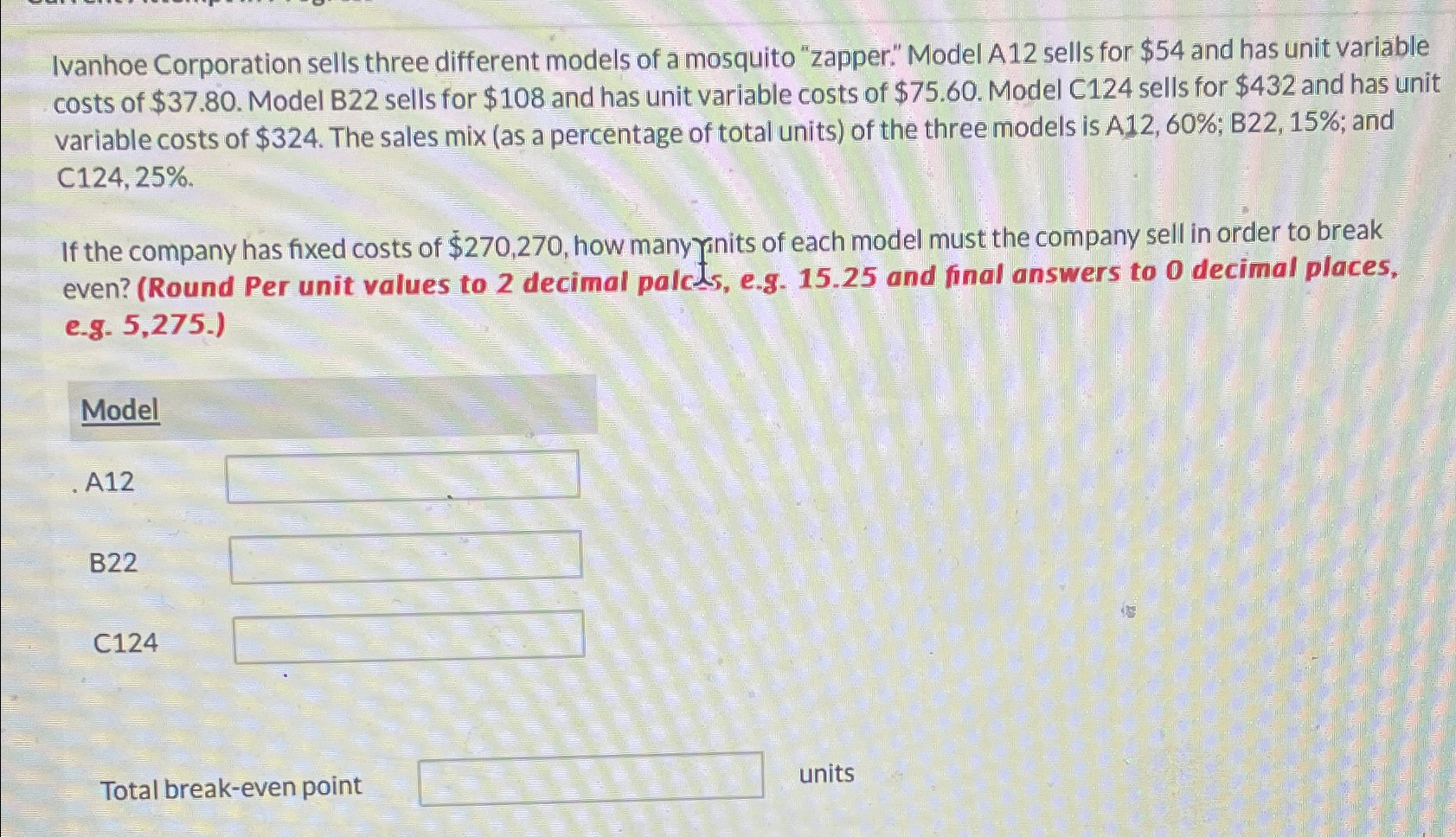 Solved Ivanhoe Corporation sells three different models of a | Chegg.com