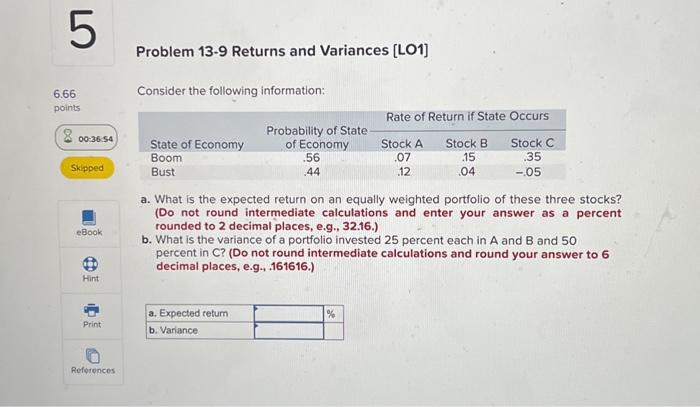 Solved Problem 13-9 Returns and Variances [LO1] Consider the | Chegg.com
