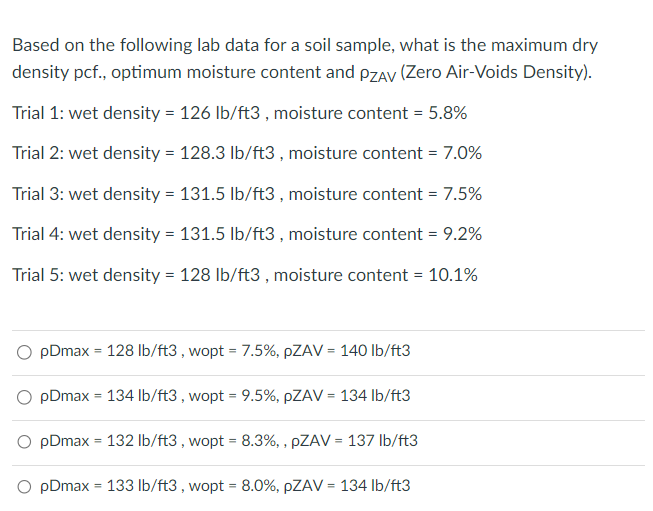 Solved Based on the following lab data for a soil sample, | Chegg.com