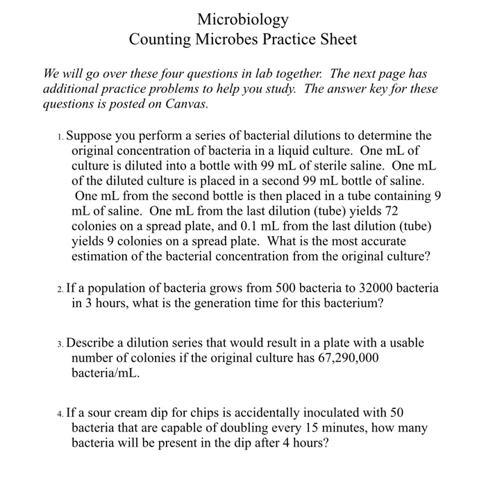Solved Microbiology Counting Microbes Practice Sheet We will | Chegg.com