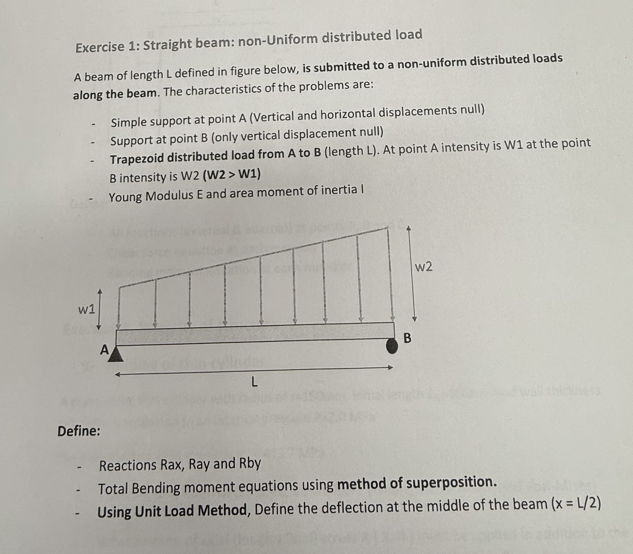 Solved Exercise 1: Straight beam: non-Uniform distributed | Chegg.com