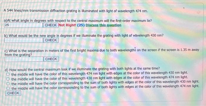 Solved A 544 lines/mm transmission diffraction grating is | Chegg.com