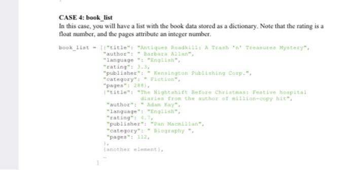 Solved CASE 4: book_list In this case, you will have a list | Chegg.com
