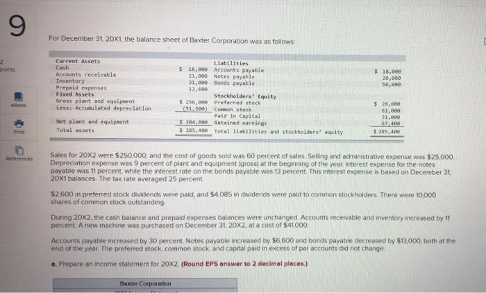 Solved 9 For December 31 20x1, the balance sheet of Baxter | Chegg.com