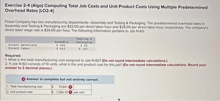 Solved Exercise 2-4 (Algo) Computing Total Job Costs and | Chegg.com