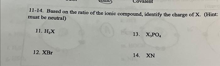 Solved 11-14. Based on the ratio of the ionic compound, | Chegg.com