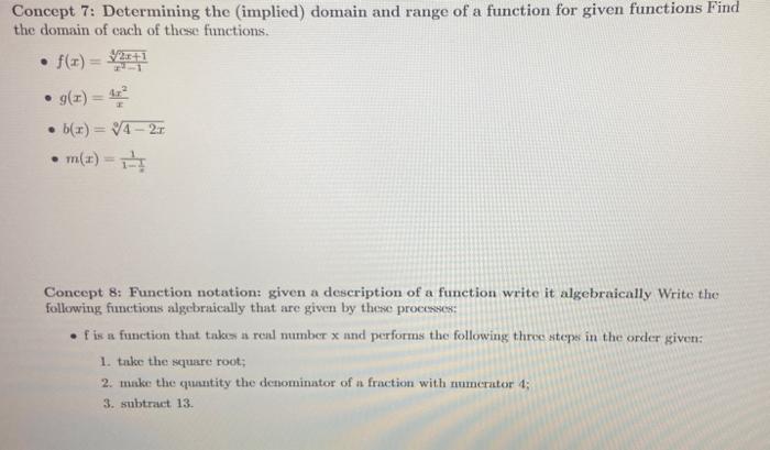 Solved Concept 7: Determining the implied) domain and range | Chegg.com