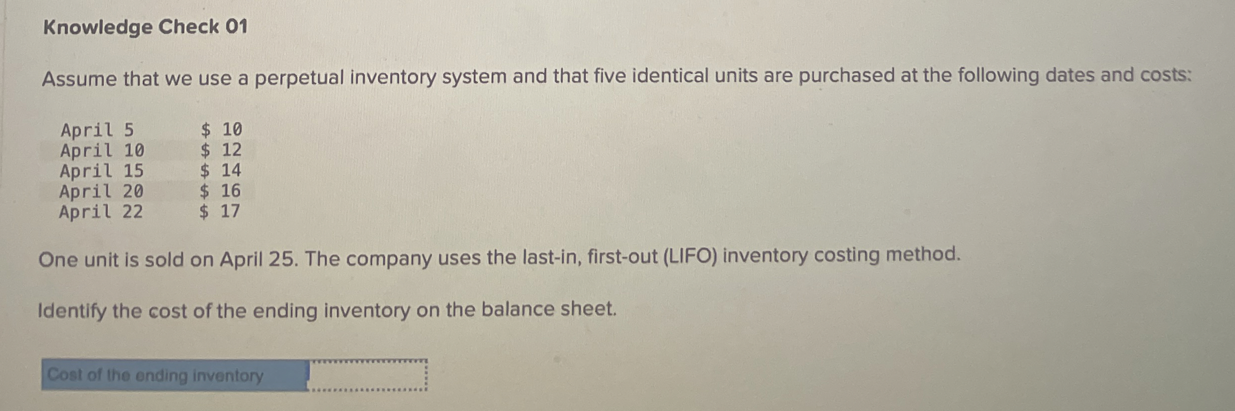 Solved Knowledge Check 01Assume that we use a perpetual | Chegg.com