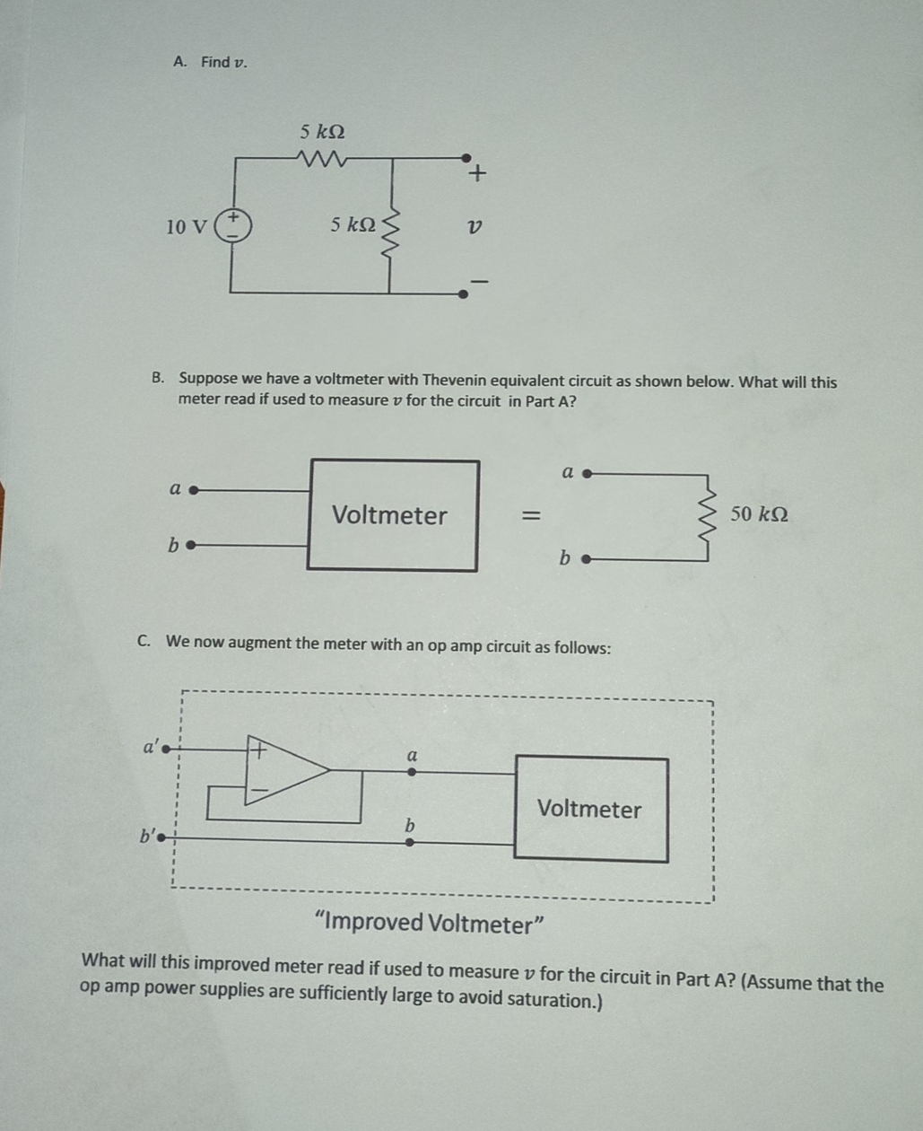 Solved A. ﻿Find v.B. ﻿Suppose we have a voltmeter with | Chegg.com
