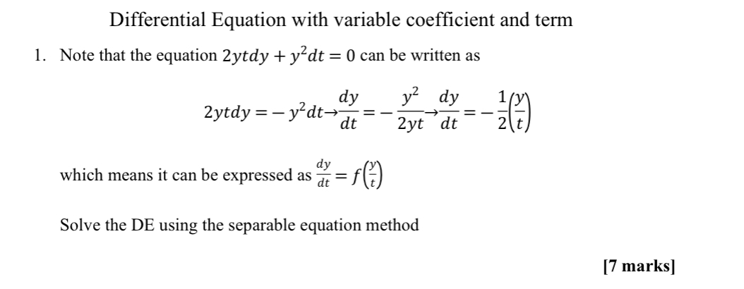 Solved Differential Equation with variable coefficient and | Chegg.com