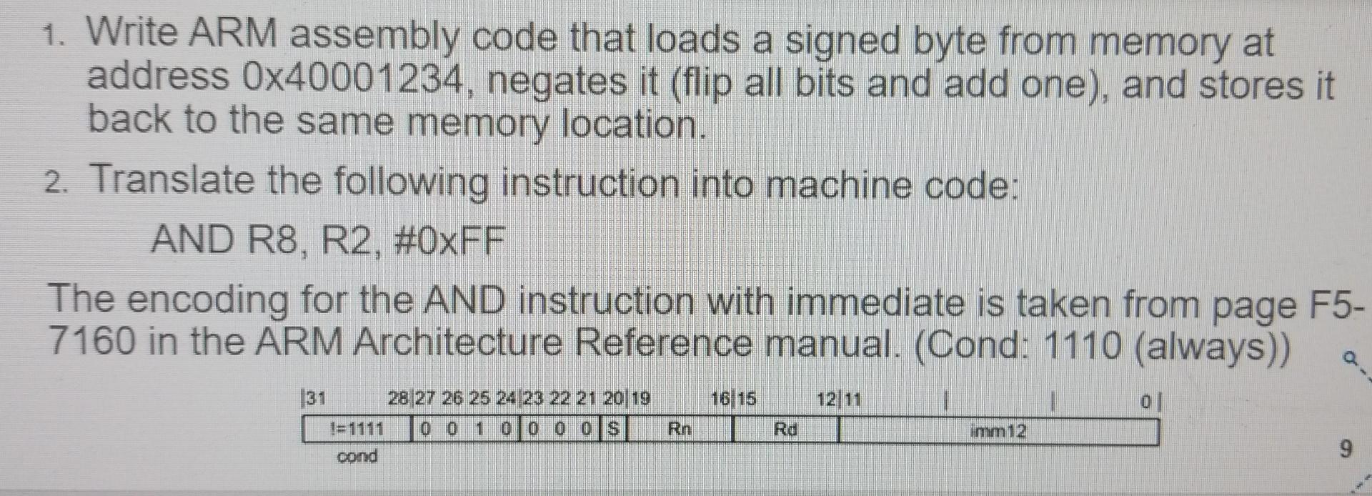 Solved 1. Write ARM assembly code that loads a signed byte | Chegg.com