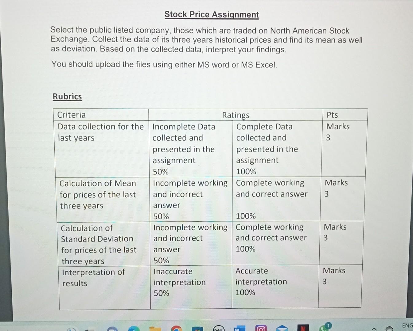 Stock Price Assignment Select the public listed | Chegg.com