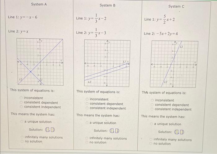 Solved Line 1: y=−x−6 Line 1: y=31x−2 Line 1: y=25x+2 Line | Chegg.com