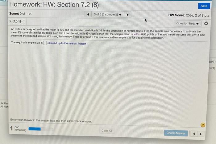Solved SUS Homework: HW: Section 7.2 (8) Save Score: 0 of 1 | Chegg.com