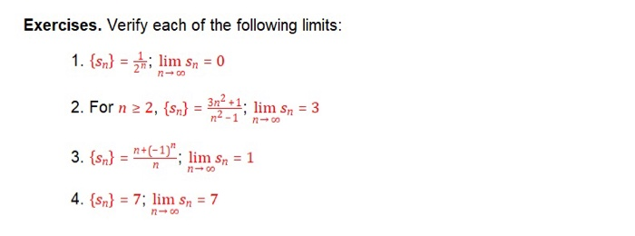 Solved Exercises. Verify each of the following limits: 1. | Chegg.com