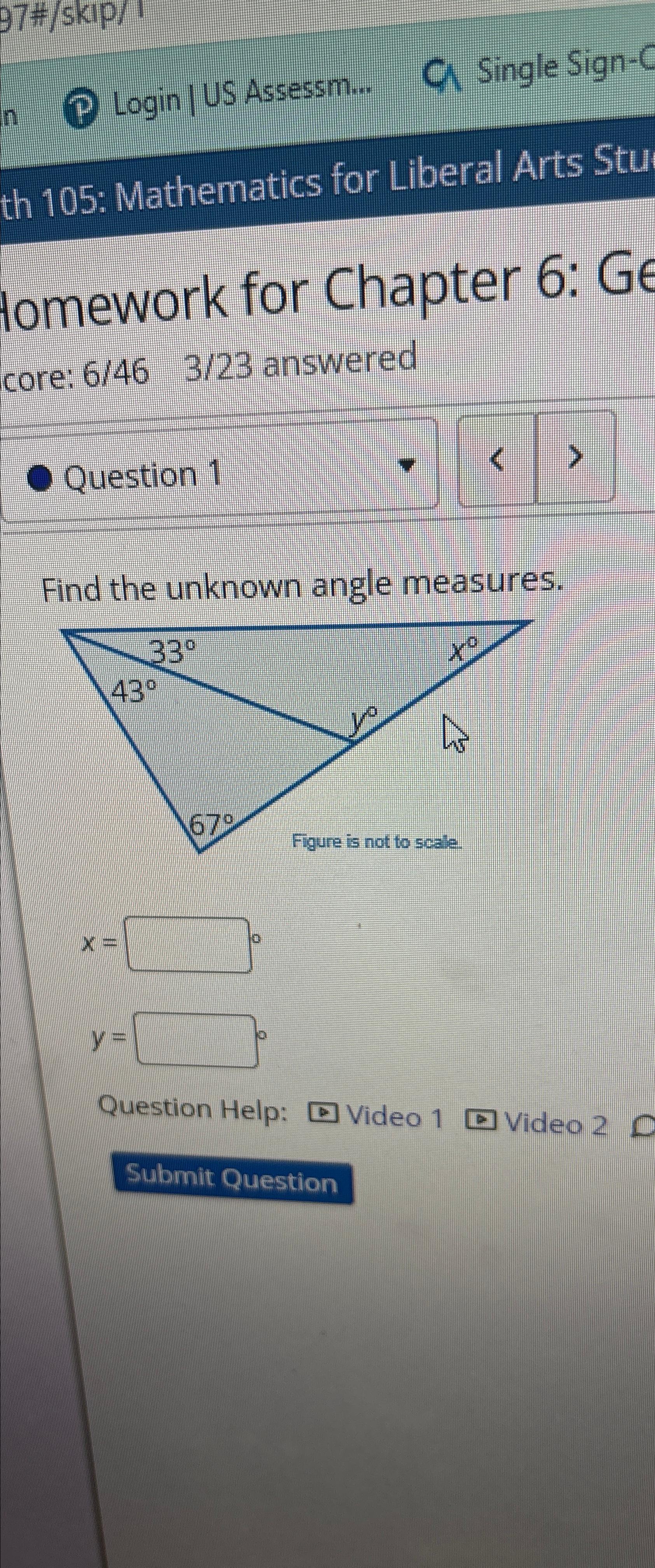 Solved Login |US Assessm...Single Sign-Cth 105: Mathematics | Chegg.com