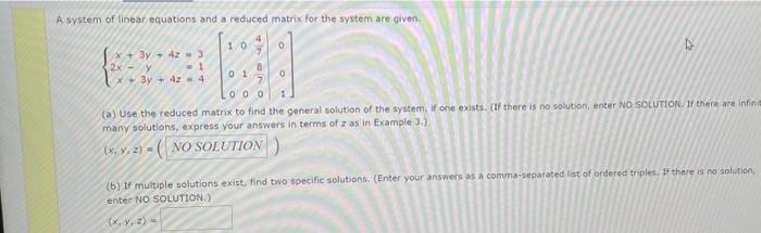 Solved A system of linear equations and a reduced matrix for | Chegg.com