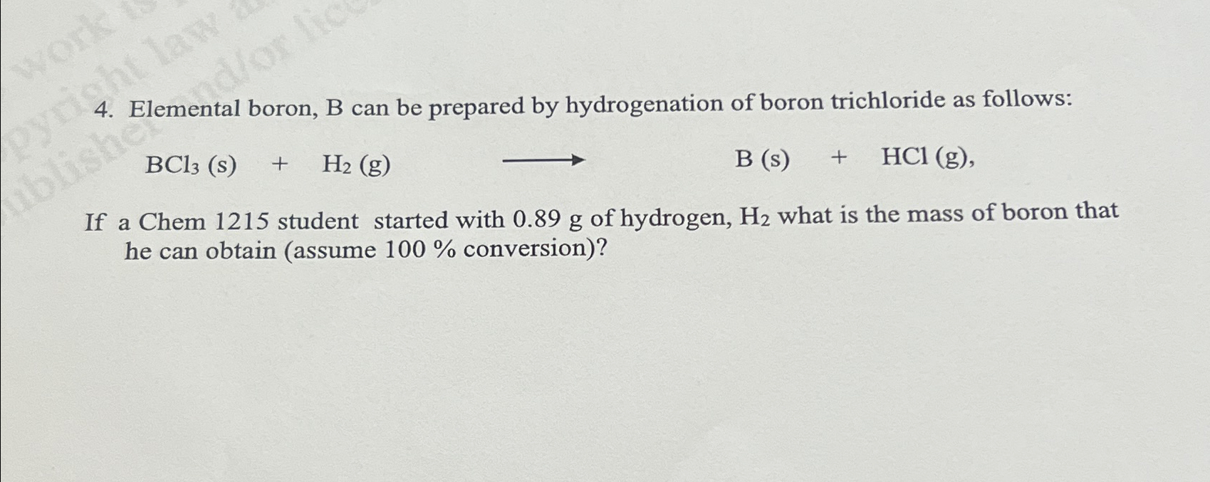Solved Elemental boron, B can be prepared by hydrogenation | Chegg.com