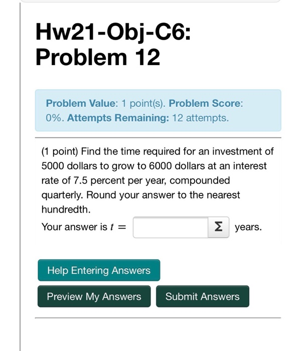 Solved Hw21 Obj C6 Problem 12 Problem Value 1 Points
