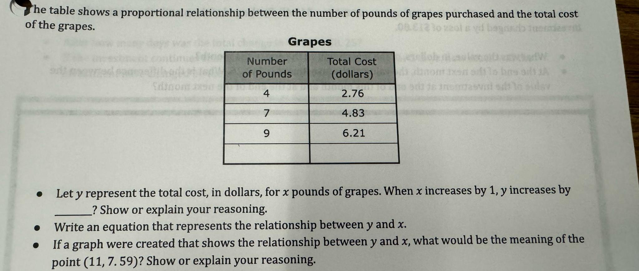 Solved he table shows a proportional relationship between | Chegg.com