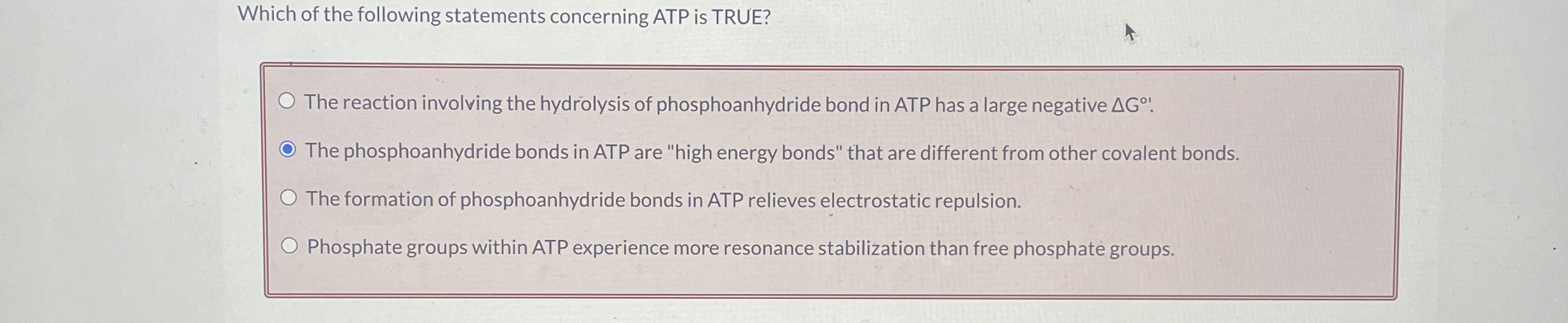 Solved Which of the following statements concerning ATP is | Chegg.com