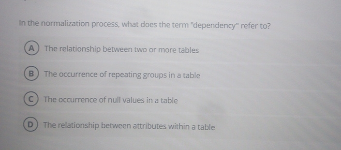 Solved In the normalization process, what does the term | Chegg.com