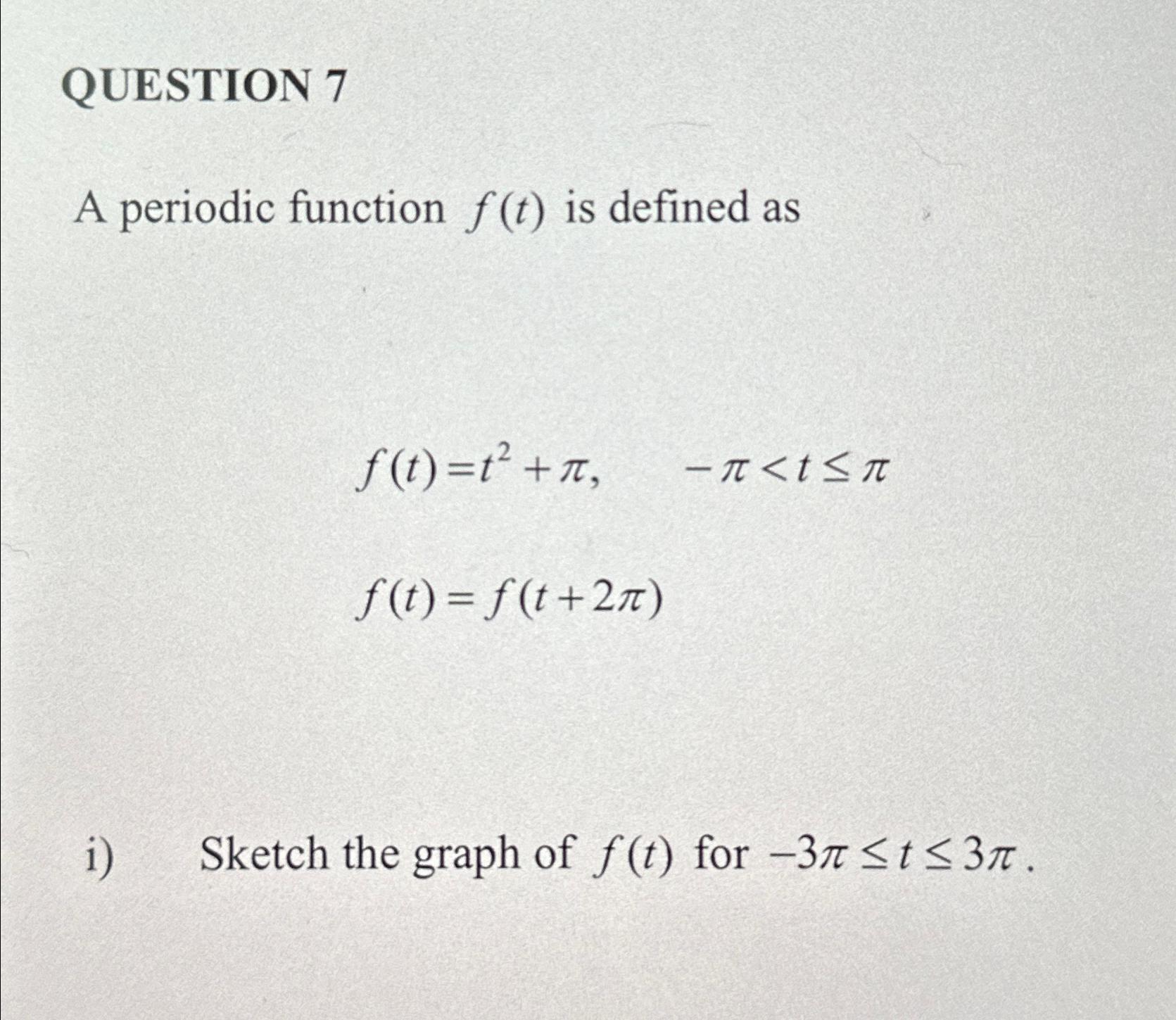 Solved QUESTION 7A periodic function f(t) ﻿is defined | Chegg.com