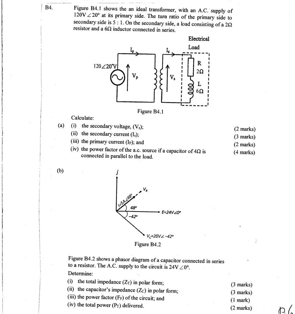 Solved B4. Figure B4.1 shows the an ideal transformer, with | Chegg.com