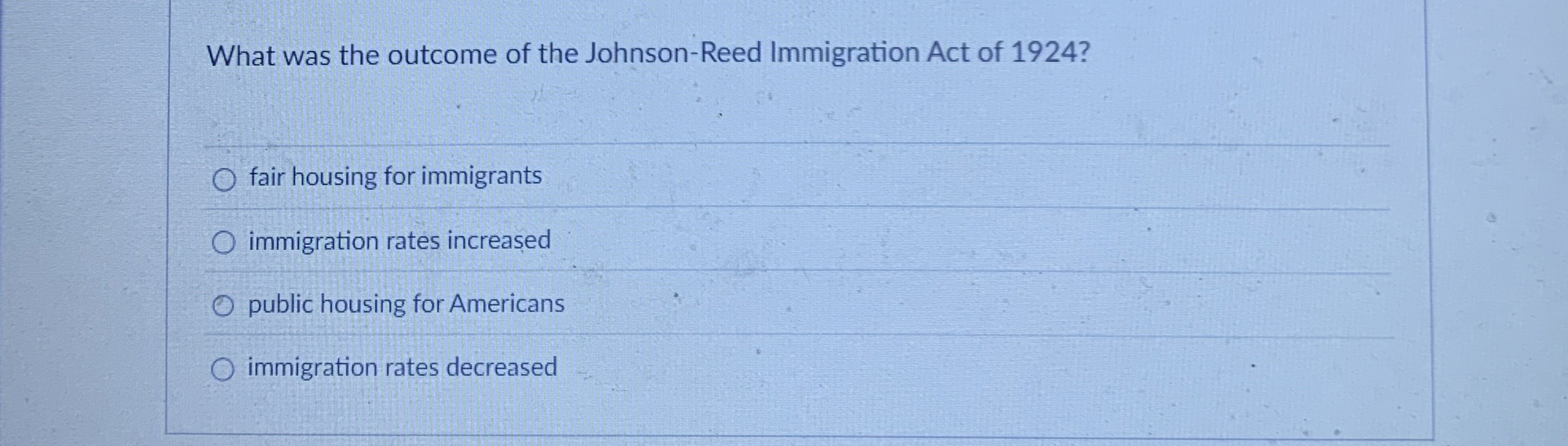 Solved What was the outcome of the Johnson-Reed Immigration | Chegg.com